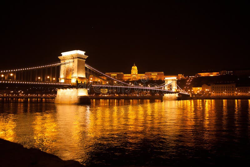 Alight Bridge in Night Budapest Editorial Photo - Image of danube ...