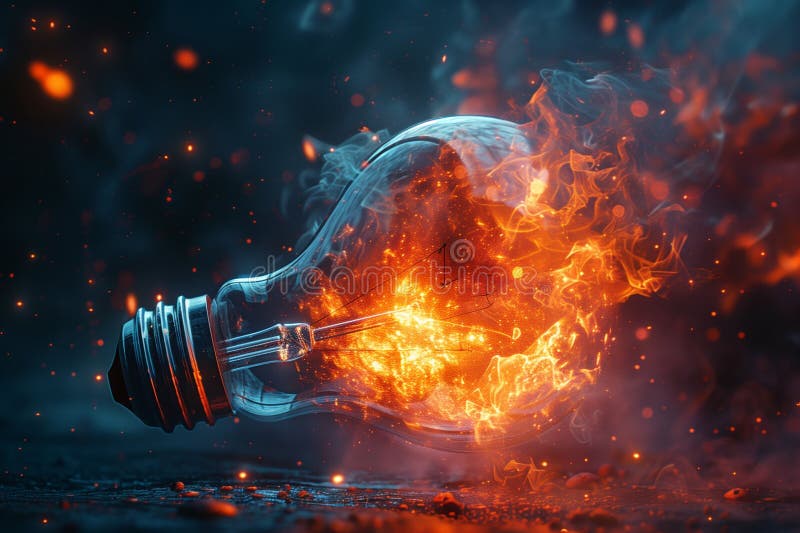 Alight Bulb Engulfed in Flames, a Visually Striking Contrast between ...