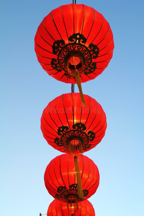 Aligned Chinese Red Lanterns Stock Photo - Image of electric, culture ...