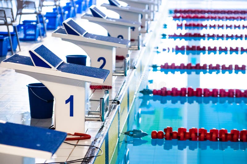 Swimming Starting Blocks stock photo. Image of view, blue - 17350710