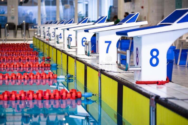 Swimming Starting Blocks stock photo. Image of view, blue - 17350710