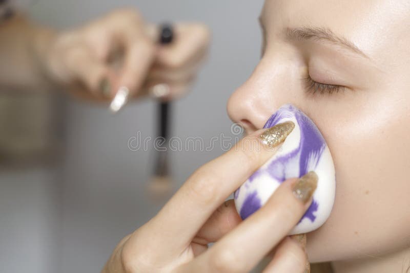 Work of a Makeup Artist. Young Girl Makeup Process Stock Image - Image ...