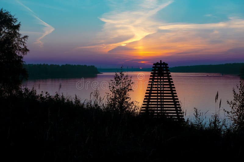 Alignment of the Navigation Sign Stock Photo - Image of river, sunrise ...