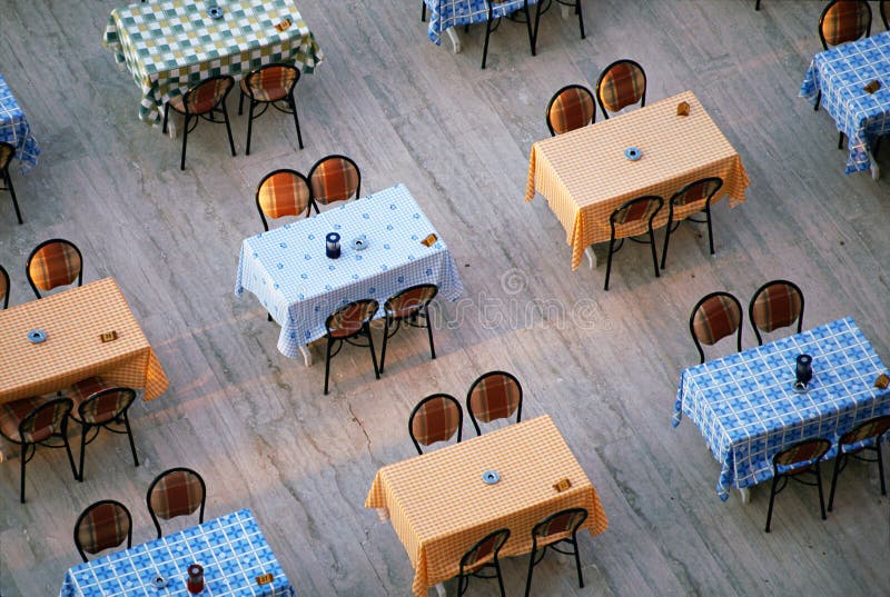 Alignment of Restaurant Tables and Chairs Stock Photo - Image of ...
