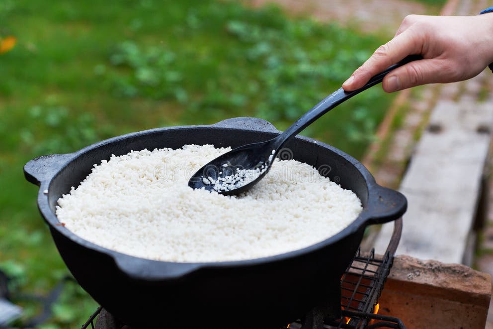 Alignment of Rice Over the Meat Stock Photo - Image of dishes, heat ...