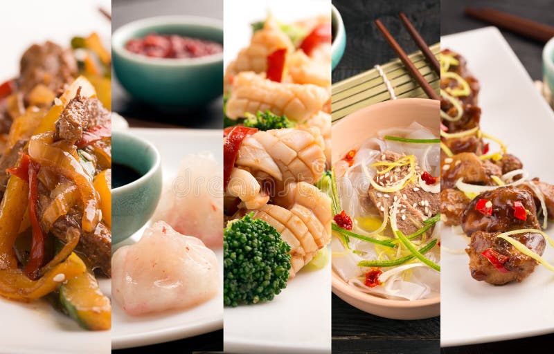 Collage chino de la comida foto de archivo. Imagen de muchos - 58522688