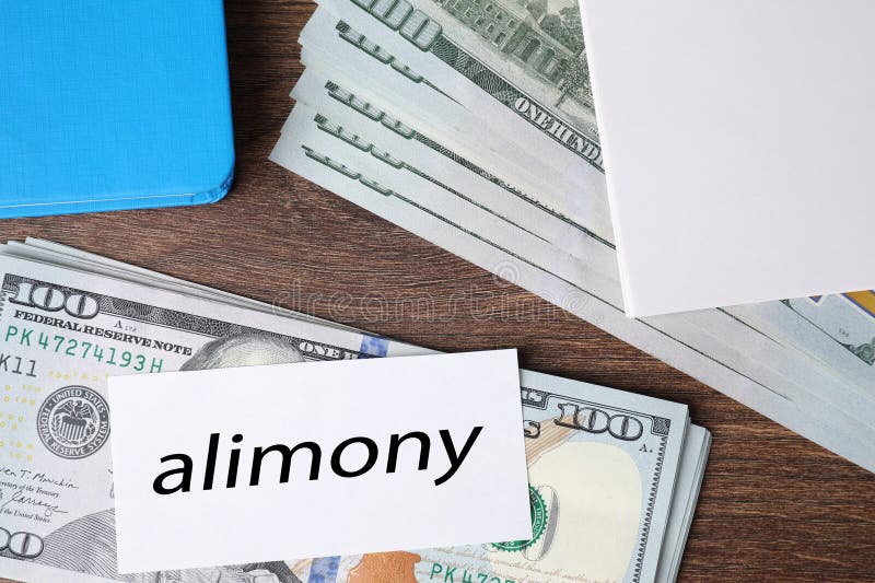 Alimony. Dollar Banknotes, Blank Card and Notebook on Wooden Table, Top ...