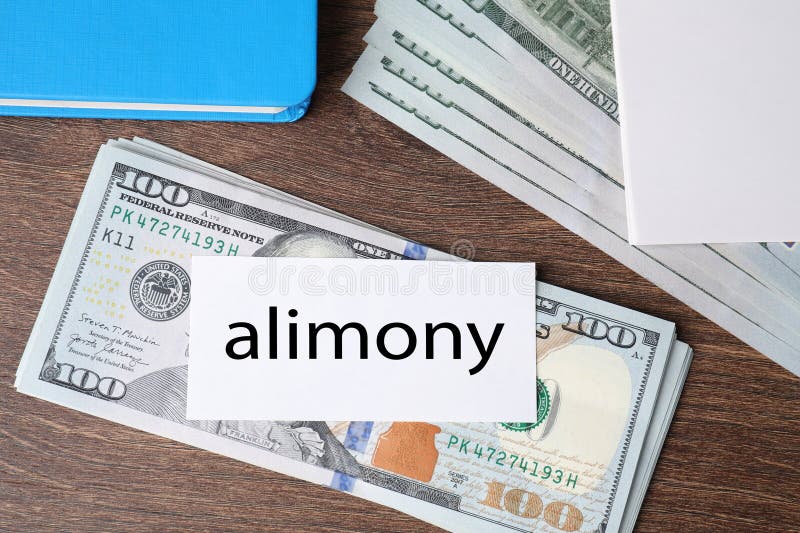 Alimony. Dollar Banknotes, Blank Card and Notebook on Wooden Table, Top ...