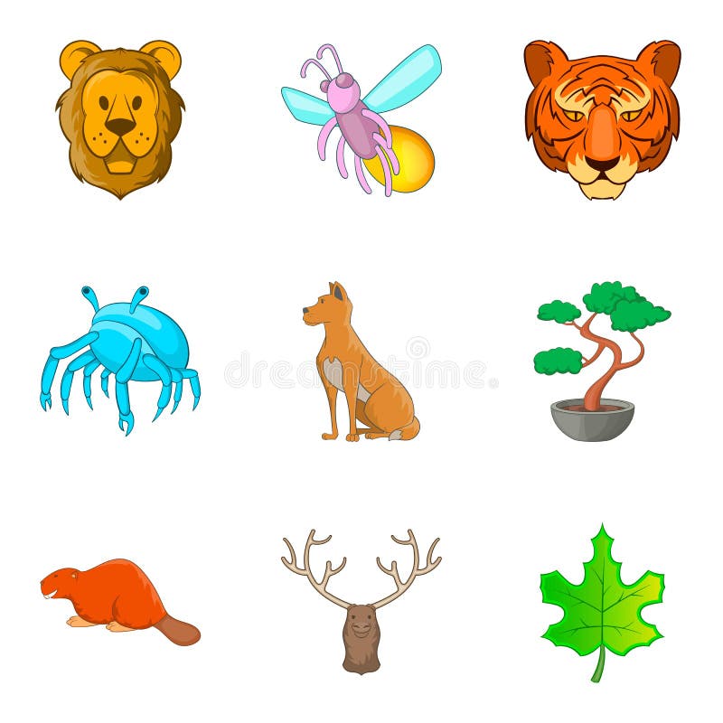 Alive Icons Set, Cartoon Style Stock Vector - Illustration of green ...