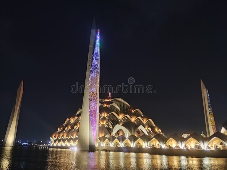 Aljabar Mosque in West Java Indonesian when the Night with Lake Around ...