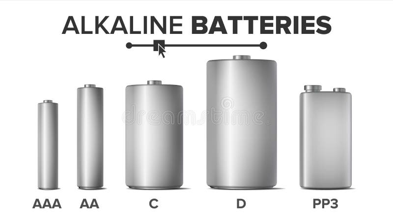 Alkaline Batteries Mock Up Set Vector. Different Types AAA, AA, C, D ...