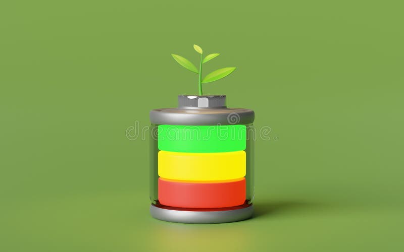 Alkaline Battery Charge Indicator with Tree Isolated on Green ...