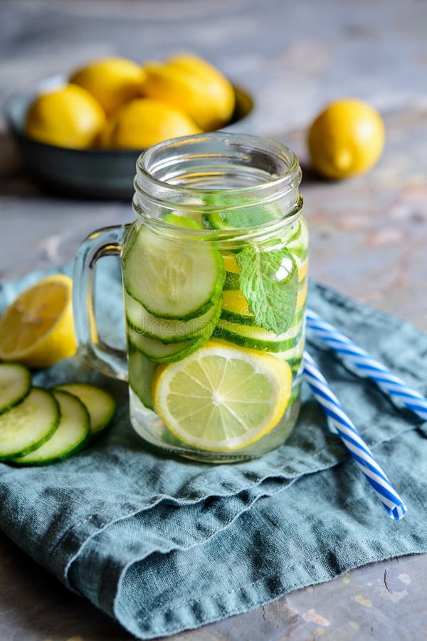 Alkaline Water with Cucumber, Ginger, Lemon and Mint Stock Photo ...