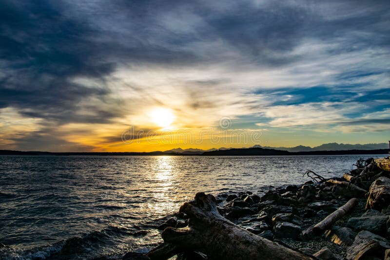 Alki Beach Sunset stock image. Image of puget, alki - 145608321
