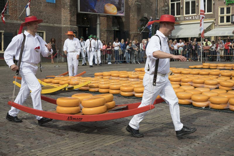 Kaasdrager Die in De Beroemde De Kaasmarkt Van Alkmaar Rusten ...