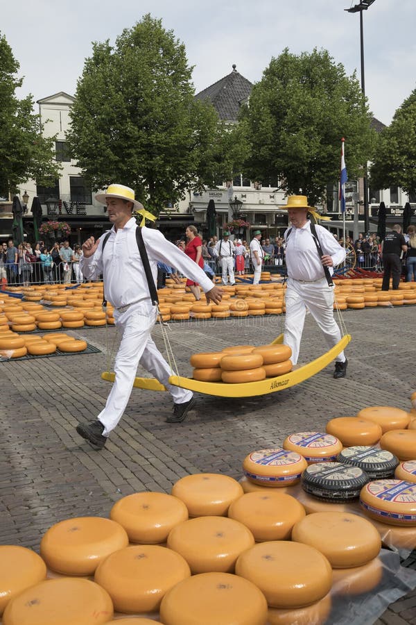 Kaasdrager Die in De Beroemde De Kaasmarkt Van Alkmaar Rusten ...