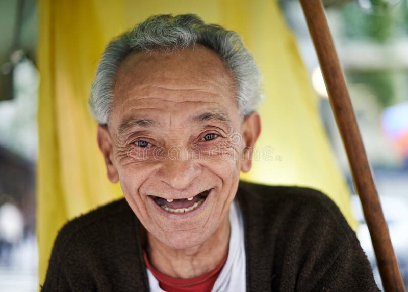 All Alone But Happy An Old Man Sitting Outside Stock Image Image