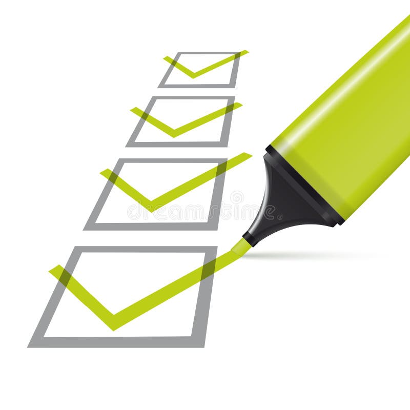 All Checked, Green Text Marker Ticking Check Boxes Stock Vector ...