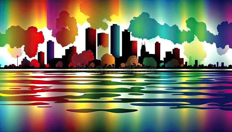 All the Colors of the Rainbow in a City Skyline Stock Illustration ...