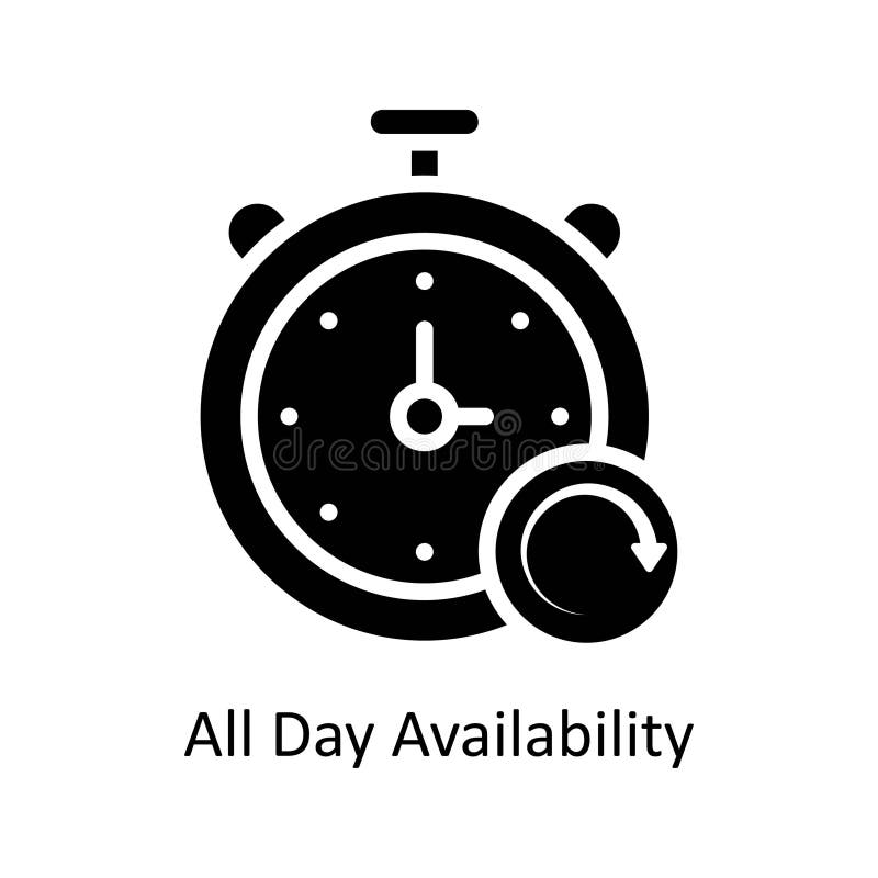 All Day Availability Vector Solid Icon Design Illustration. Business ...
