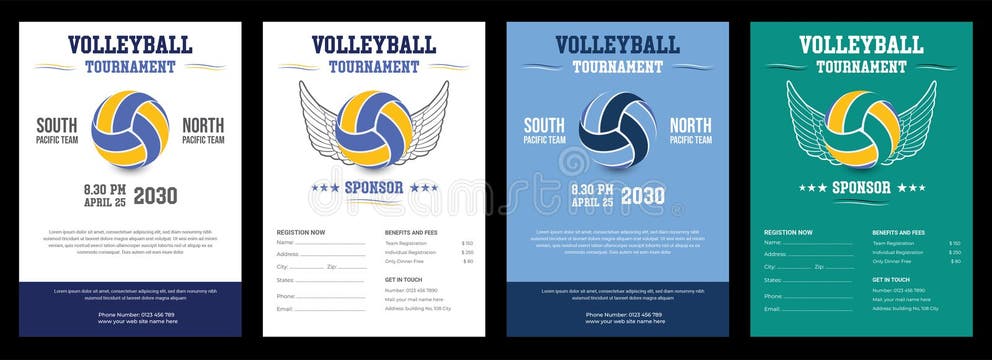 Volleyball Tournament Posters, Flyer with Volleyball Ball - Template ...