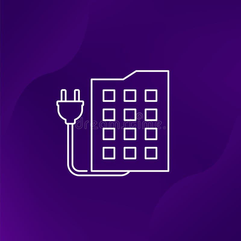 All-Electric Building Line Icon with Electric Plug Stock Illustration ...