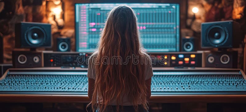 An All-female Recording Studio Features a Sound Engineer Working at a ...