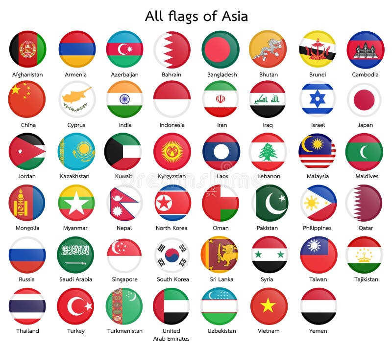 All Flags of Asia Button Round Stock Illustration - Illustration of ...