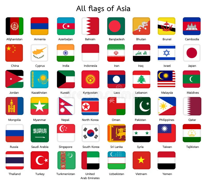 All Flags of Asia Button Square Stock Vector - Illustration of asia ...