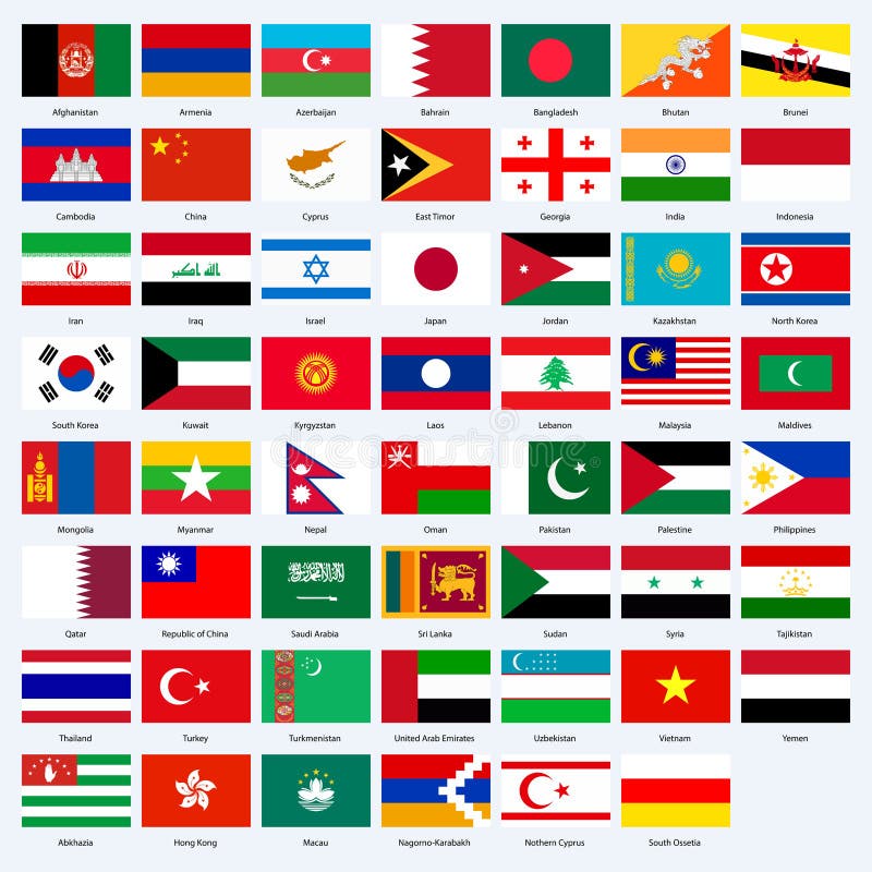 All Flags of the Countries of the Asia. Stock Vector - Illustration of ...