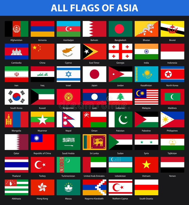 All Flags of the Countries of the Asia. Flat Style Stock Vector ...