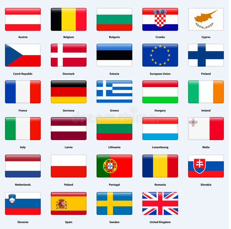 All Flags of the Countries of the European Union. Rectangle Glossy ...