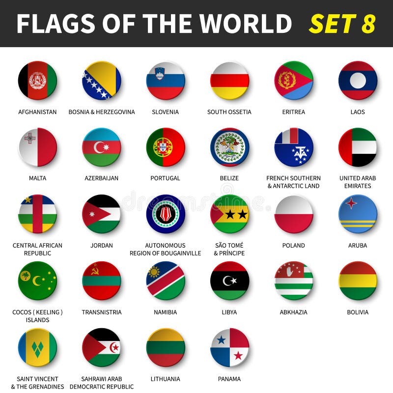 All Flags of the World Set 8 . Circle and Concave Design Stock Vector ...