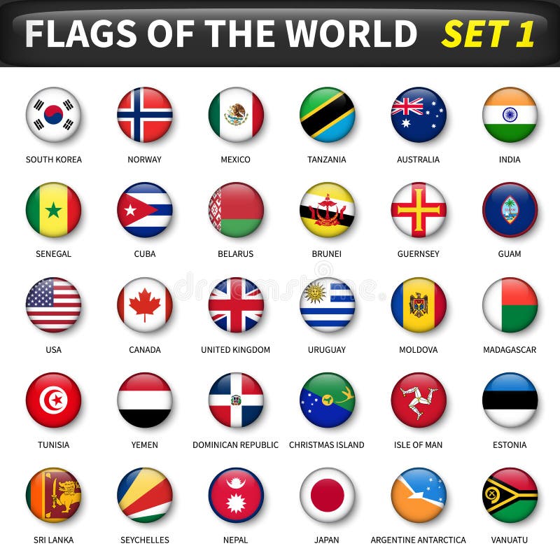 All Flags of the World Set 5 . Circle and Convex Design Stock Vector ...