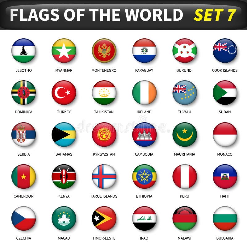 All Flags of the World Set 7 . Circle and Convex Design Stock Vector ...