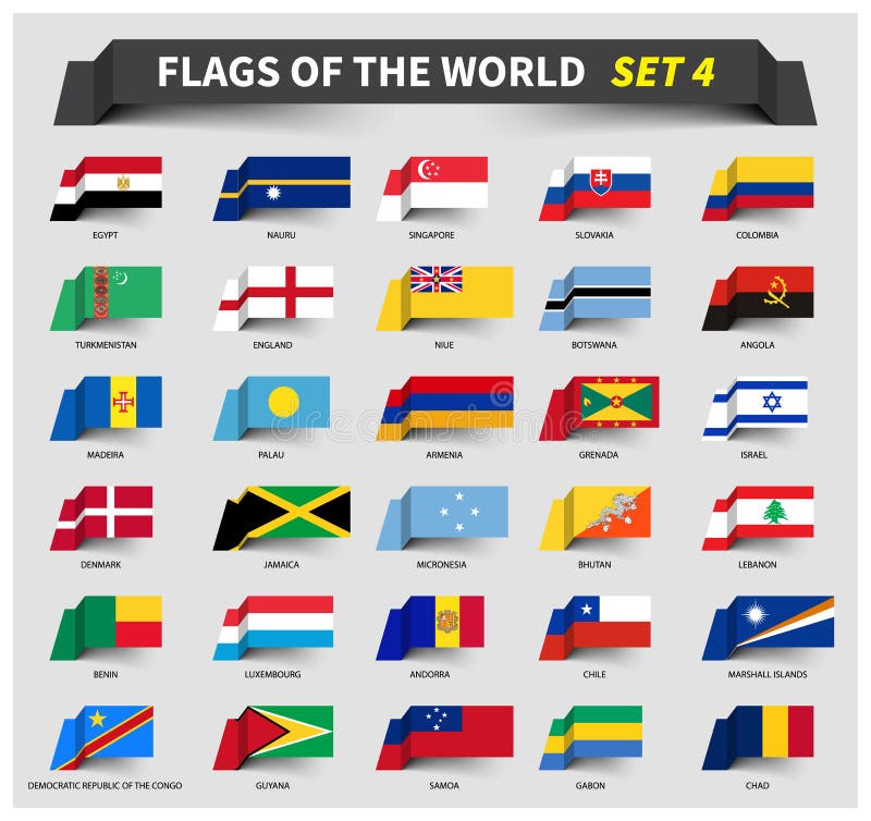All Flags of the World Set 6 . Waving Ribbon Style Stock Vector ...