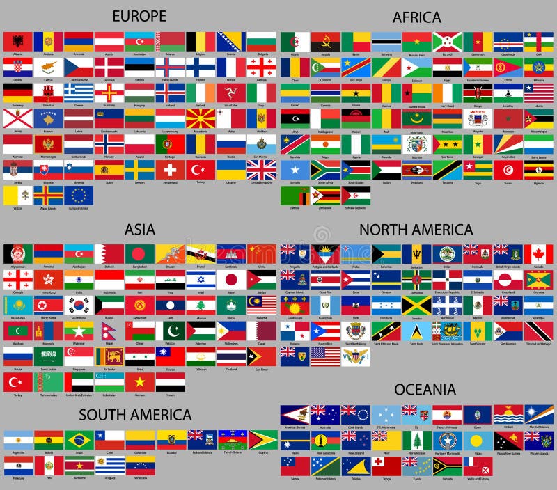 All Country Flags In The World By Continents Stock Vector ...