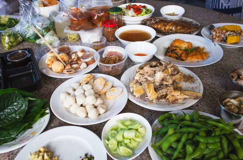 All Food on the Dining Table in Thai Style Stock Photo - Image of ...