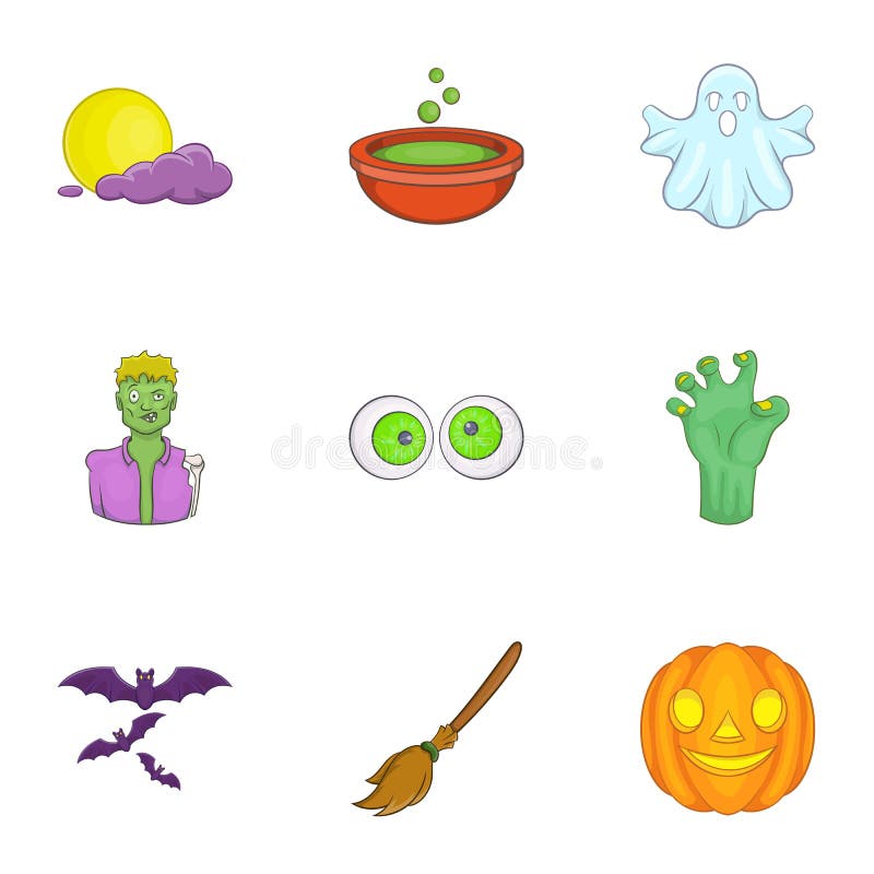 All Hallows Evening Icons Set, Cartoon Style Stock Vector ...