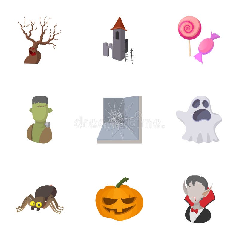 All Hallows Evening Icons Set, Cartoon Style Stock Vector ...