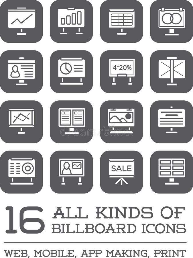 All Kinds of Billboard Icons, Set of Vector Stock Illustration ...