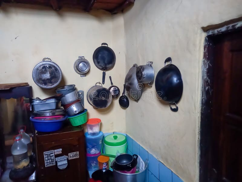 All Kinds of Cooking Utensils Attached To the Kitchen Wall Editorial ...