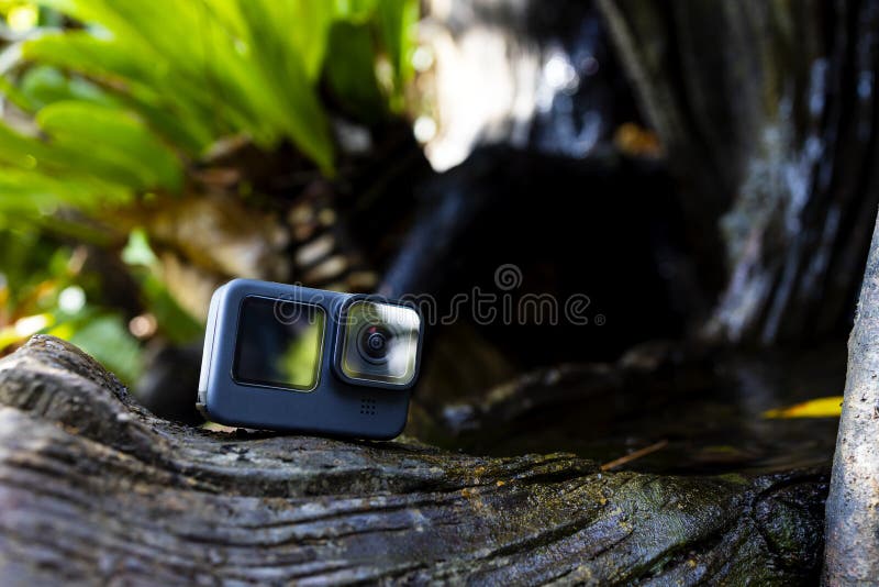 Black action camera stock photo. Image of adventure - 248207640
