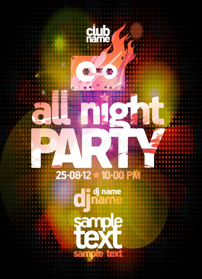All Night Party Poster Design Concept with Place for Text Stock Vector ...