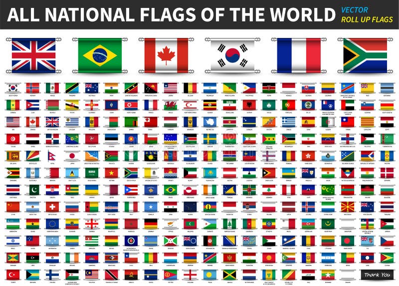 All Official National Flags of the World . Roll Up Design Stock Vector ...