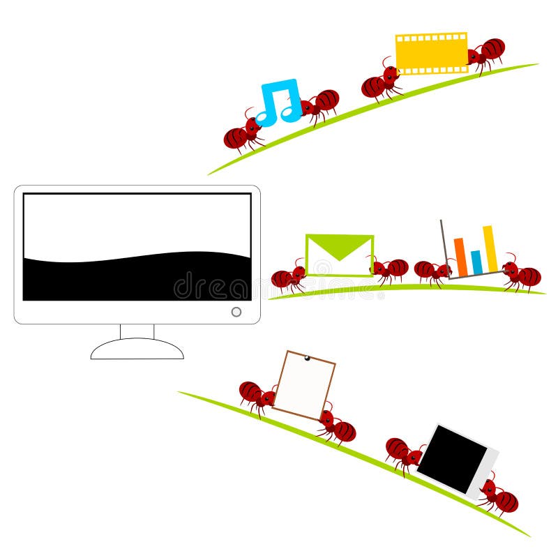 All in One Computer and Red Ants Illustration Stock Vector ...