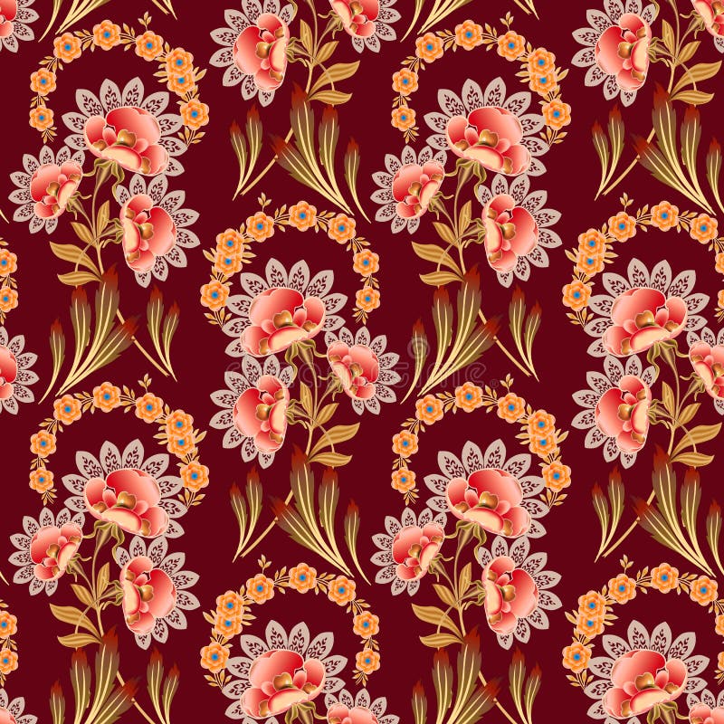 Mughal Flower Motif All Over Pattern Stock Illustration - Illustration ...