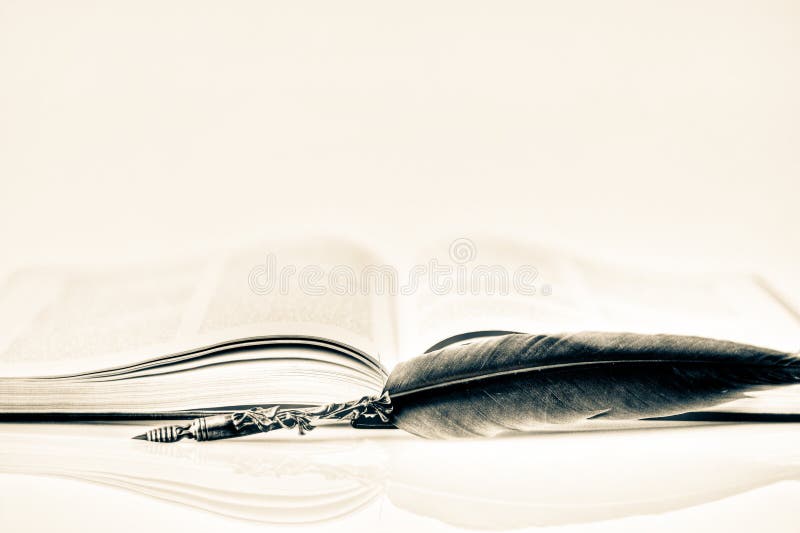 An Ancient Ink Pen and Old Writings Stock Illustration - Illustration ...