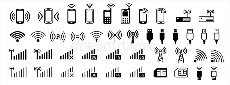 All Phone Wireless Internet Data Connection Vector Icon Set. Contains ...