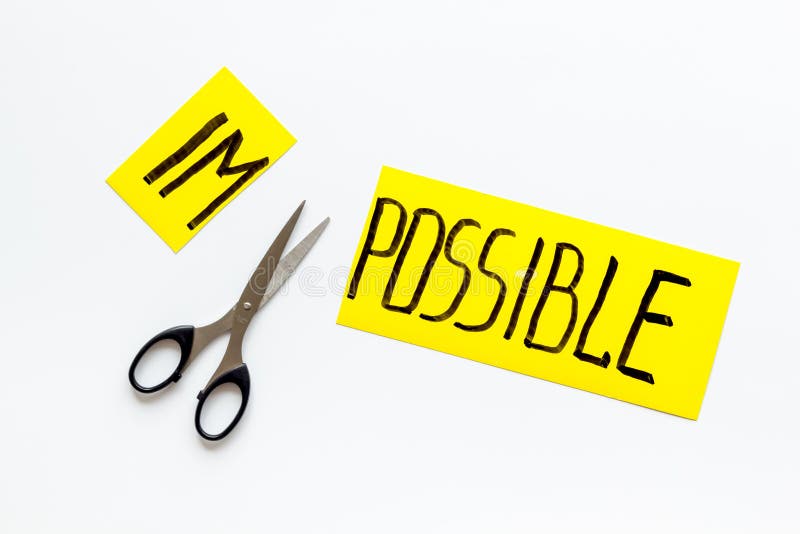 All is Possible Concept. Cut Word Impossible Near Scissors on White ... All is Possible Concept. Cut Word Impossible Near Scissors on White ...